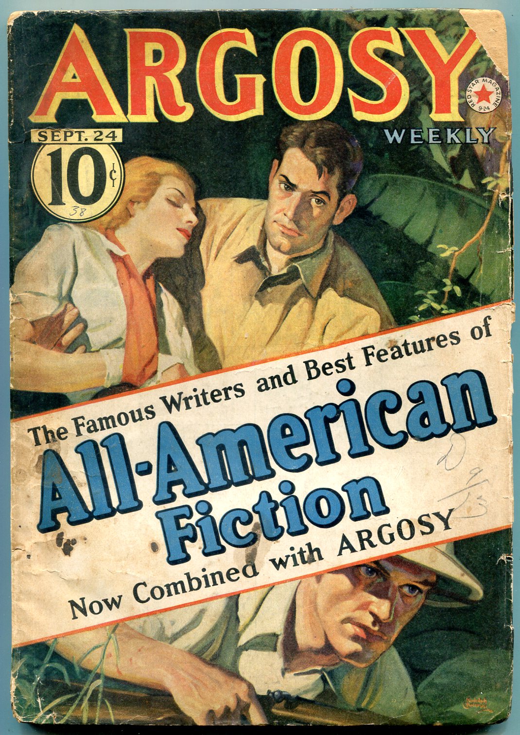 Argosy Pulp Sept 24 1938- Hornblower- Luke Short- Belarski G+: (1938 ...