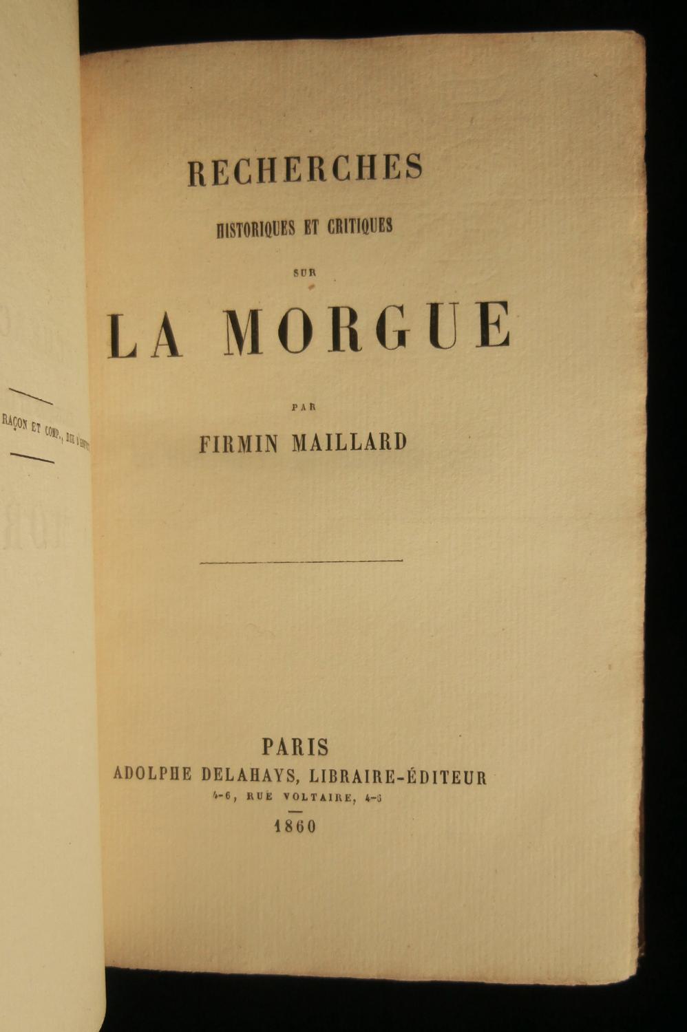 RECHERCHES HISTORIQUES ET CRITIQUES SUR LA MORGUE ( à PARIS ) . by ... RECHERCHES HISTORIQUES ET CRITIQUES SUR LA MORGUE ( à PARIS ) . by ...