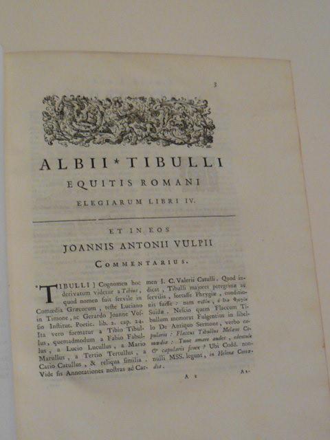 Albius Tibullus Eques Romanus Etineum Jo Antonio Vulpi Philologi Ac