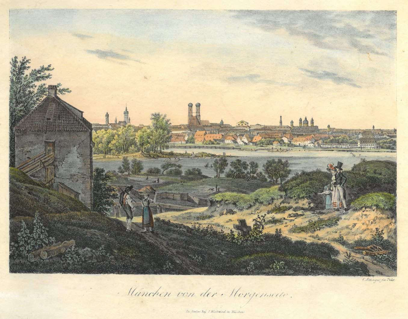 MÜNCHEN. "München von der Morgenseite". Gesamtansicht von unterhalb ...