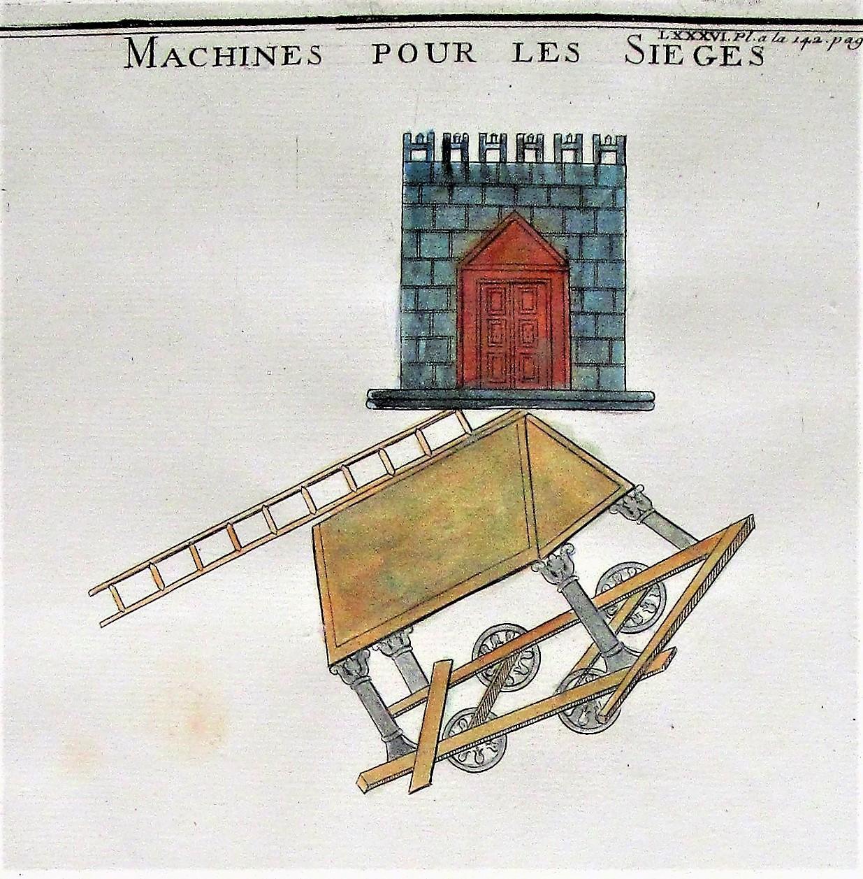 Antique Copperplate Engraving. Ancient Machines for Sieges by Bernard ...