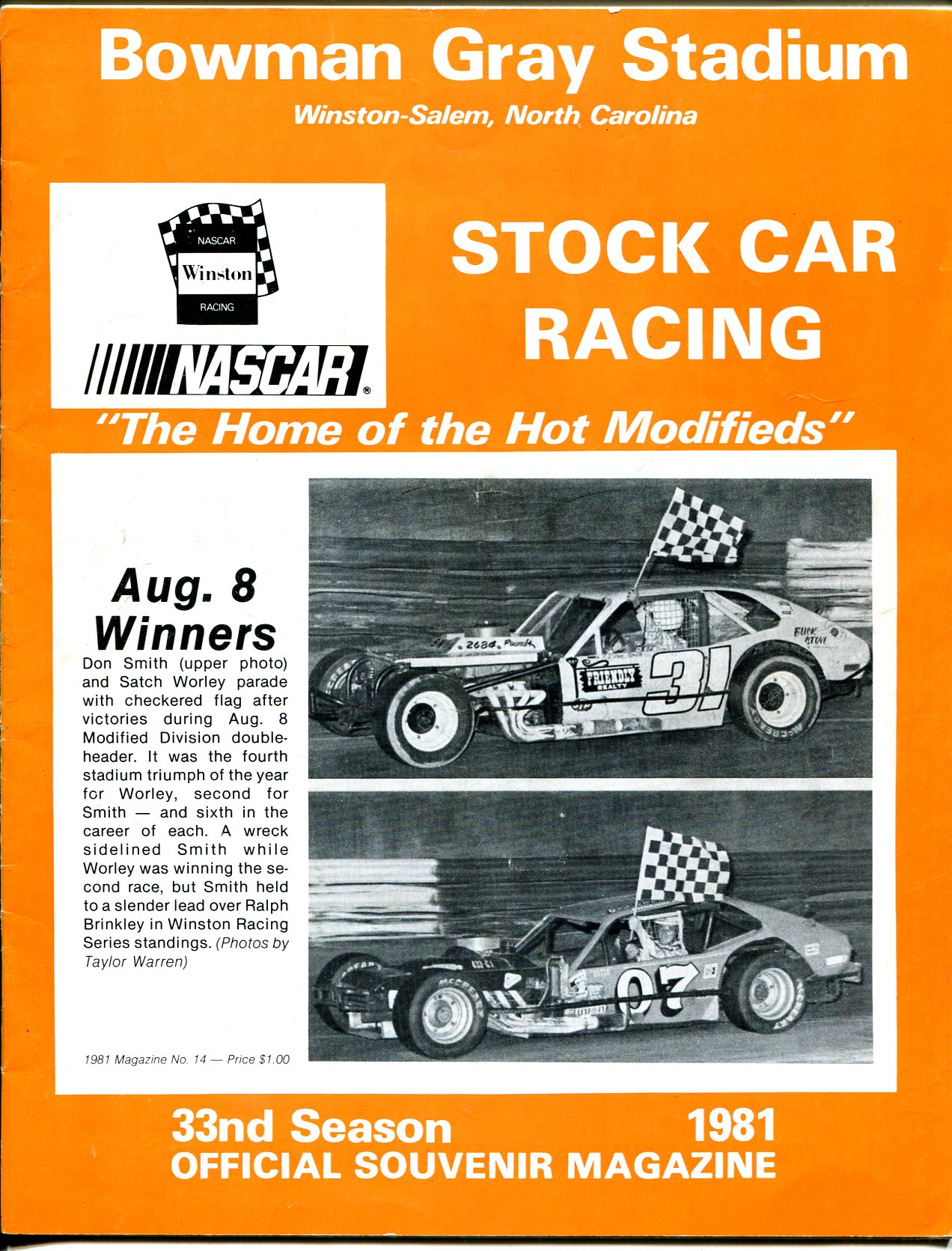 Bowman Gray Stadium NASCAR Modified Stock Car Race Program #14 1981-VG ...