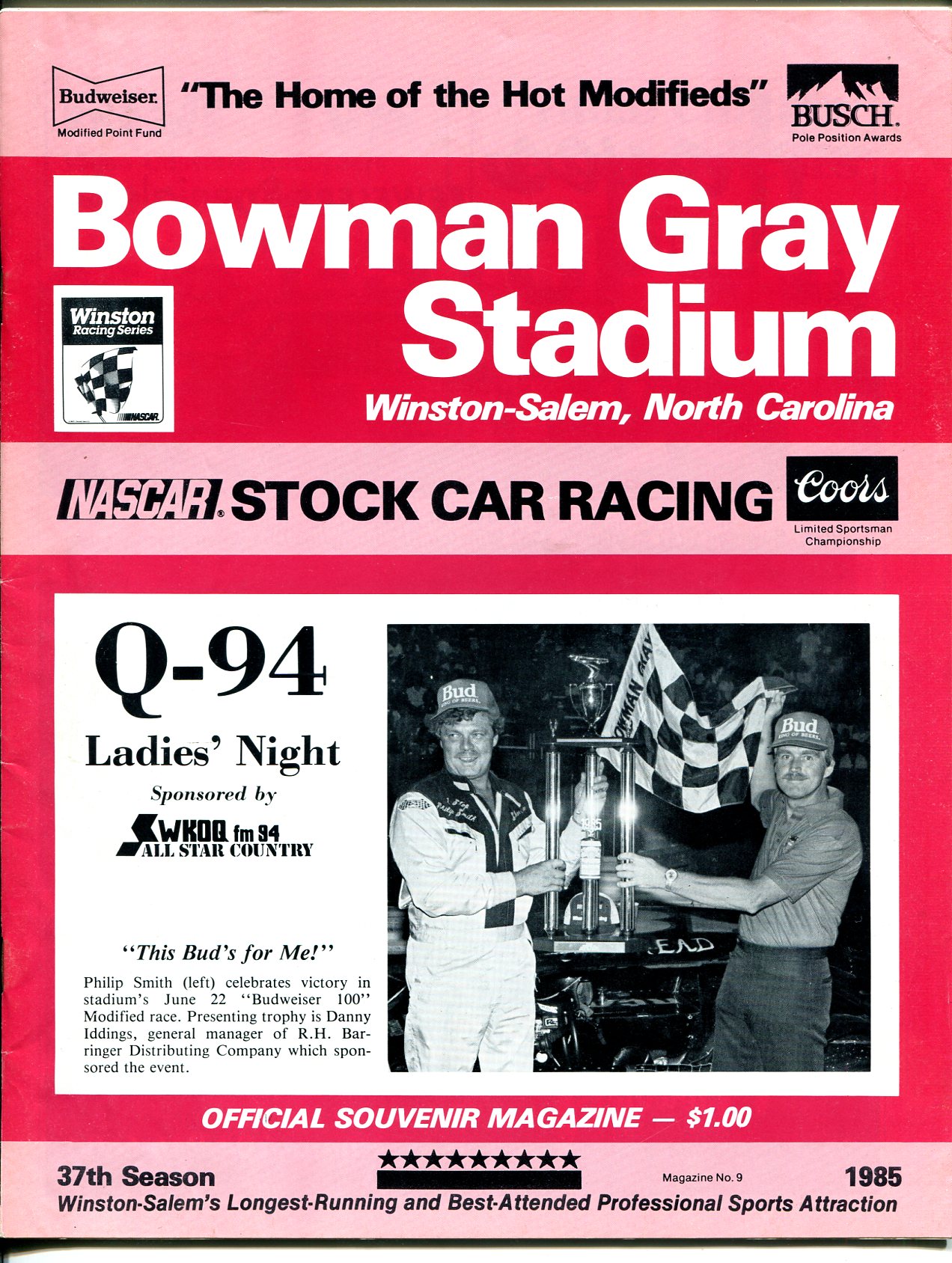Bowman Gray Stadium NASCAR Modified Stock Car Race Program #9-1985-VG ...