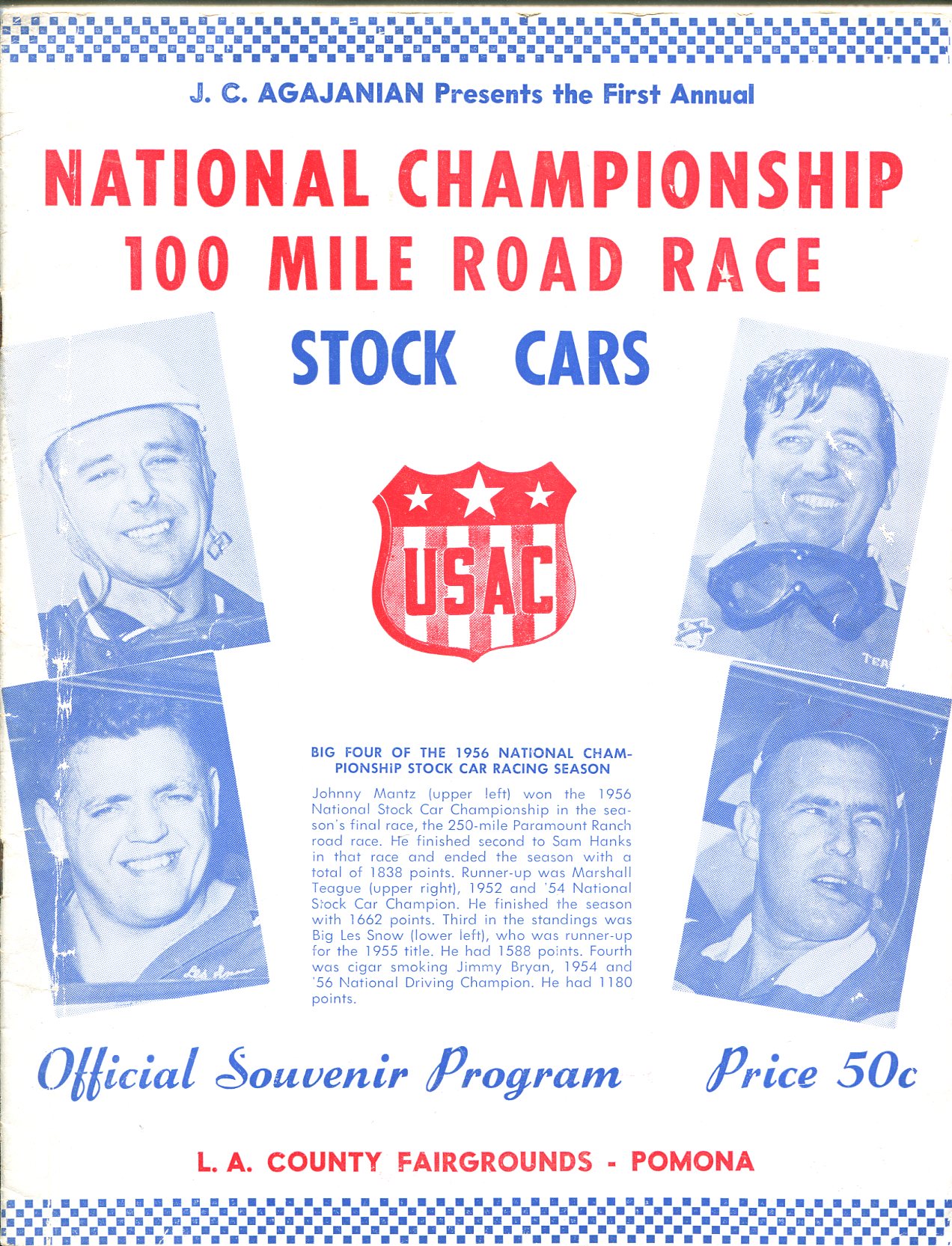 USAC 100 Mile Stock Car Race Program 1957-Johnnie Parsons-Roger Ward-FN ...