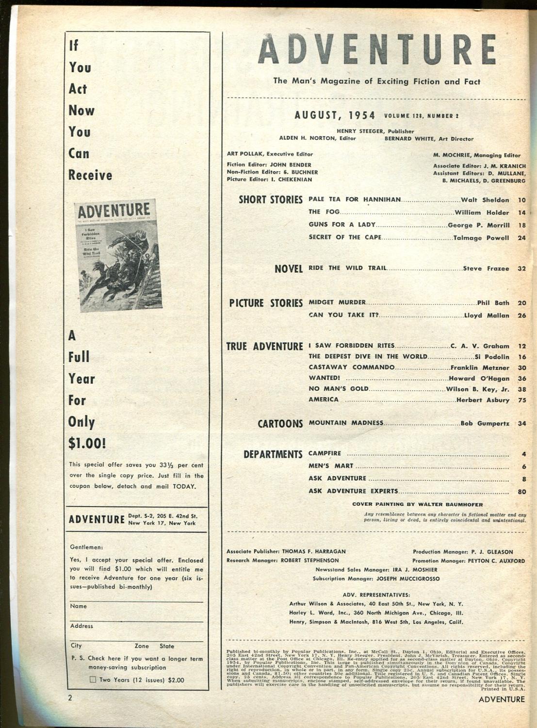 Adventure 8/1954-Walter Baumhofer-midget auto races-pulp fiction-Frazee ...