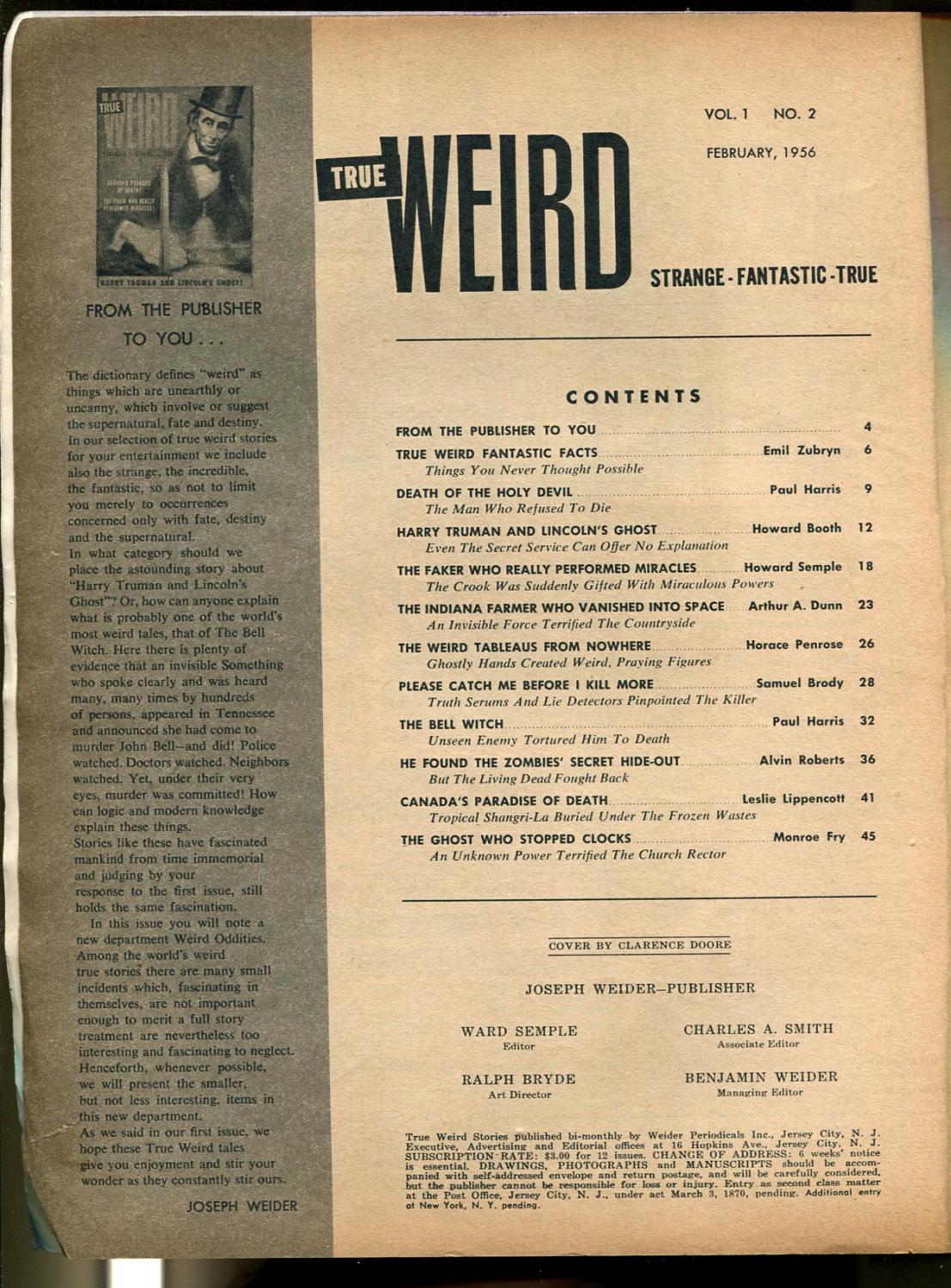 True Weird #2 2/1956-Abe Lincoln-Clarence Doore-horror art-zombies-pulp ...