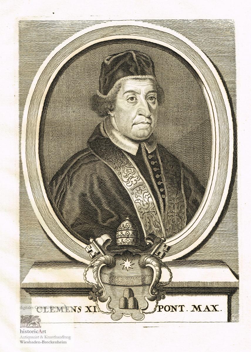 Clemens XI. Pont[ifex] Max[imus]. Brustbild mit Pelzmütze und Pallium ...