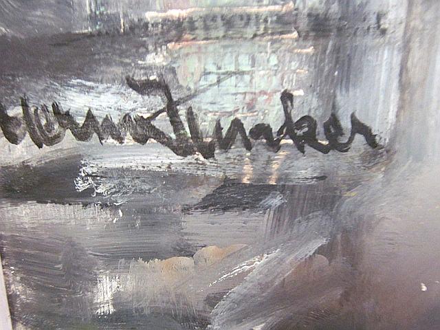 Selbstporträt stehend im Atelier mit Farbpalette und Pinseln. by Junker ...