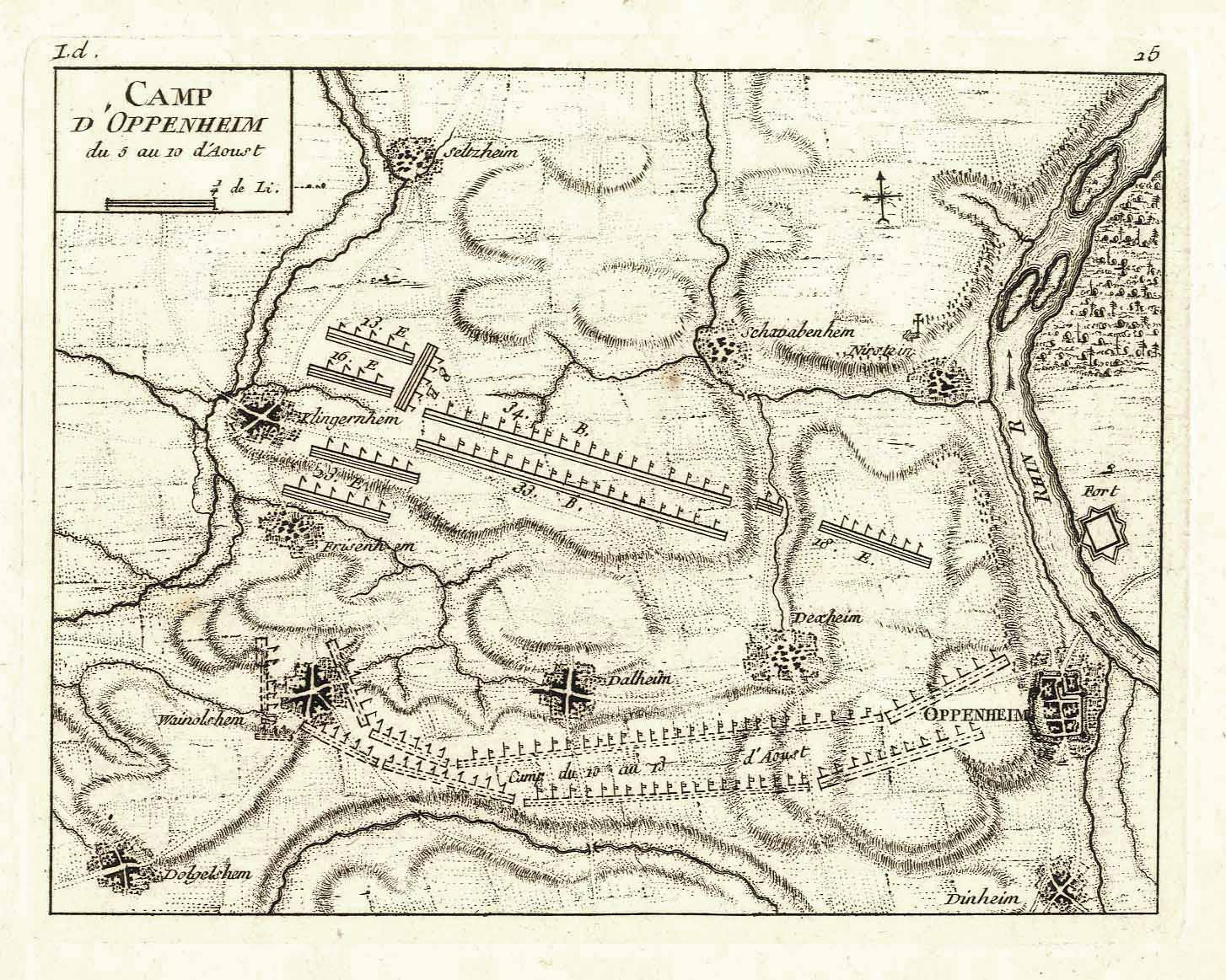 Plan mit Karte der Umgebung ('Camp D'Oppenheim du 5 au 10 d'Aoust'). by ...