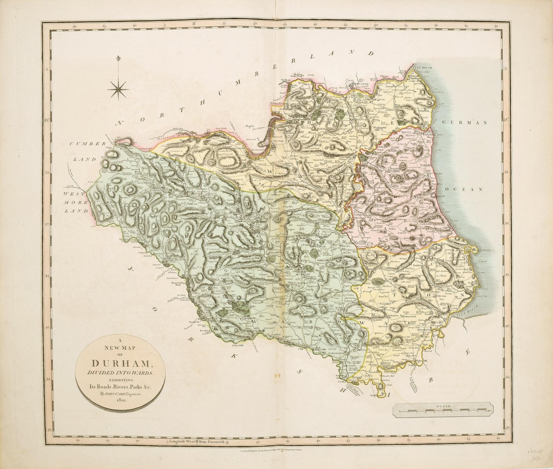 A New Map of Durham, divided into wards; exhibiting its roads, rivers ...