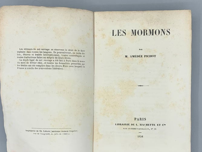 Les Mormons by Pichot, M. Amédée: Very good Paperback (1854) First ...