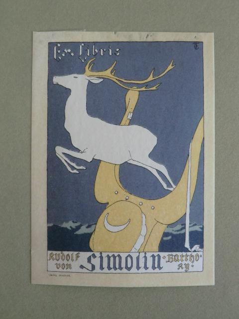 Exlibris für Rudolf von Simolin-Bathory. Motiv: Springender Hirsch von ...