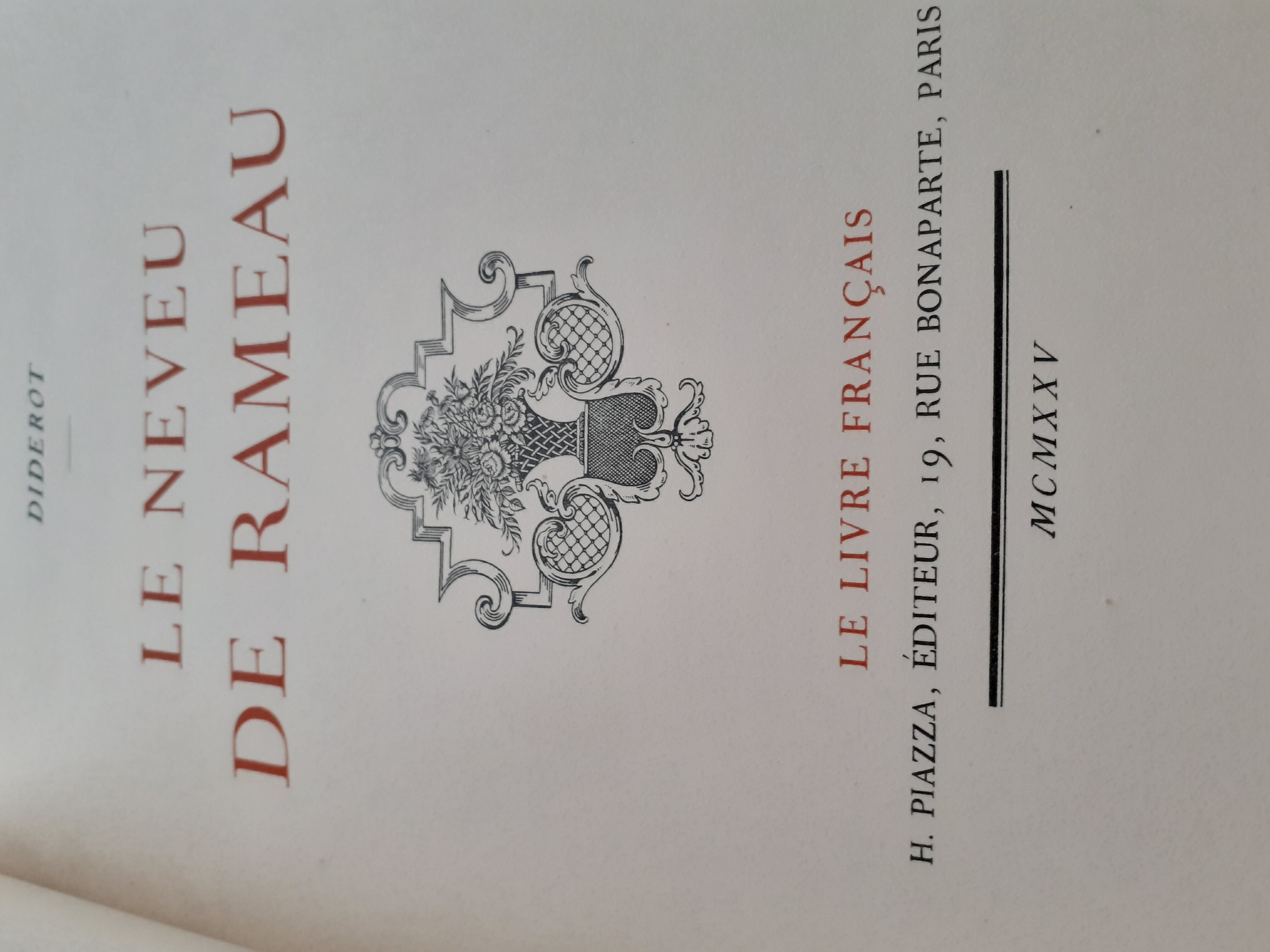 Le neveu de Rameau. by denis diderot: Très bon Couverture souple (1925 ...