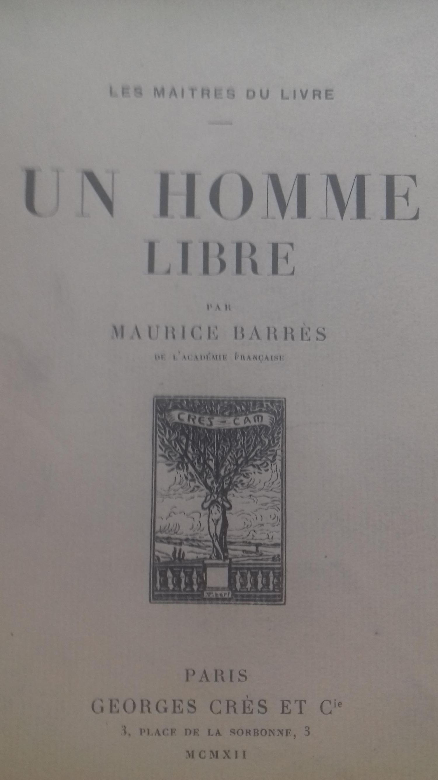 Un homme libre. Portrait sur bois par P. Eug. Vibert. by maurice barres ...