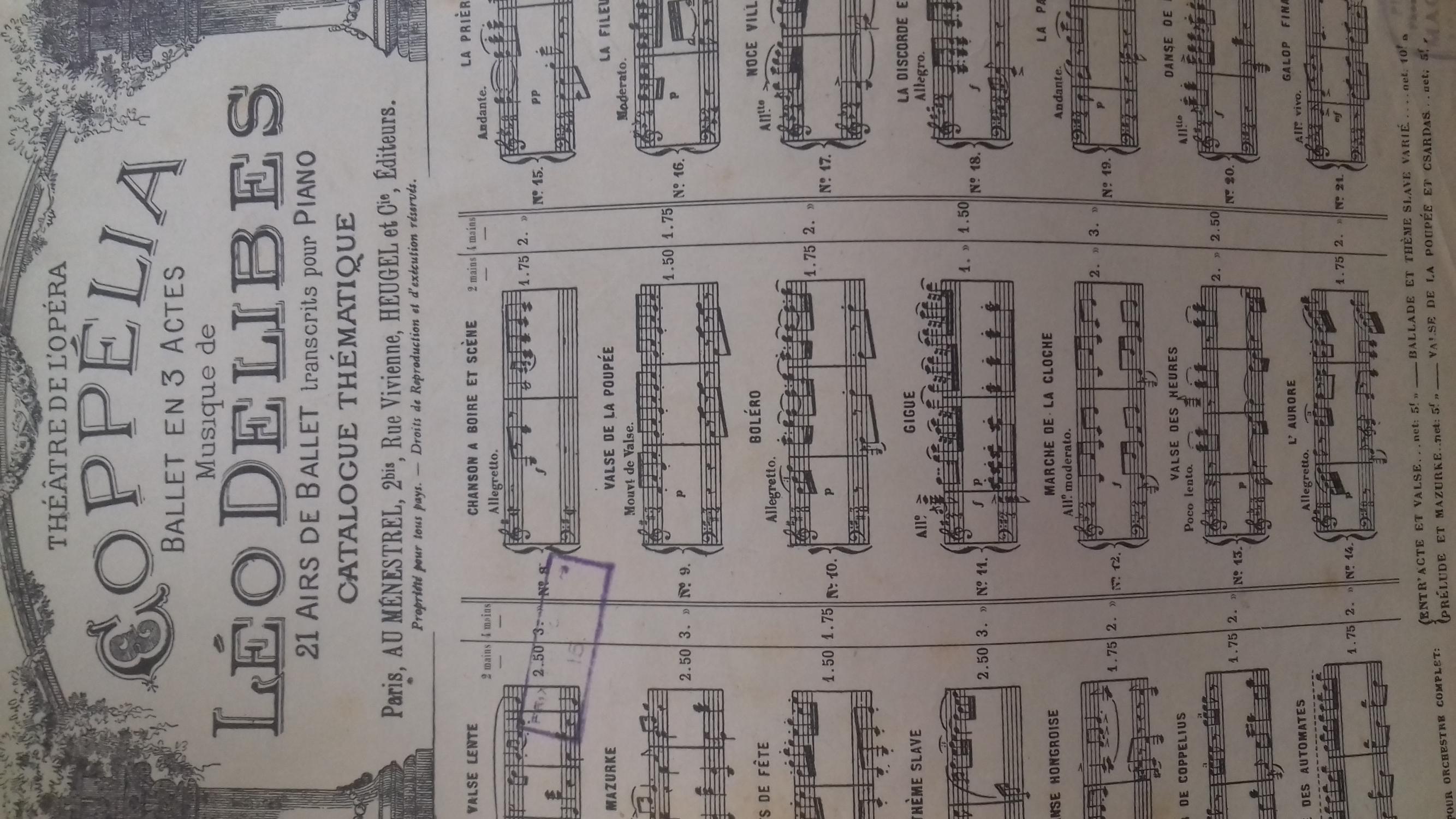 COPPELIA - N°2 : BALLET DE LEO DELIBES - PIANO. de leo delibes: (1931 ...