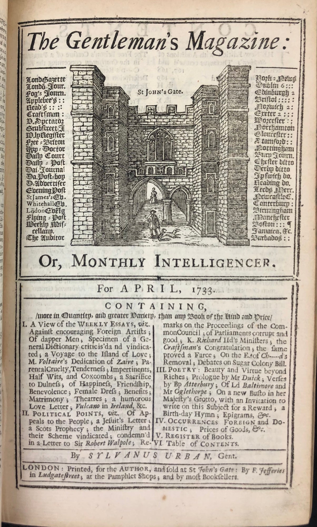 The Gentleman's Magazine: or, Monthly Intelligencer. For the Year 1733 ...