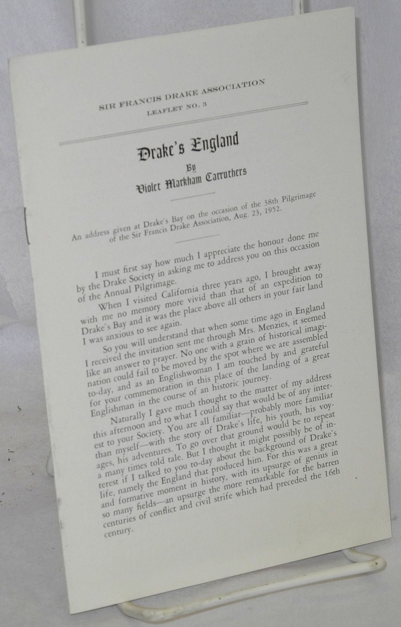 Drake's England; An address given at Drake's Bay on the occasion of the ...