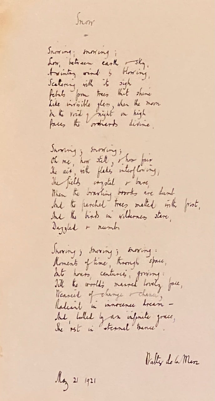 [de la Mare, Walter] Original Holograph Complete Manuscript of His Poem ...