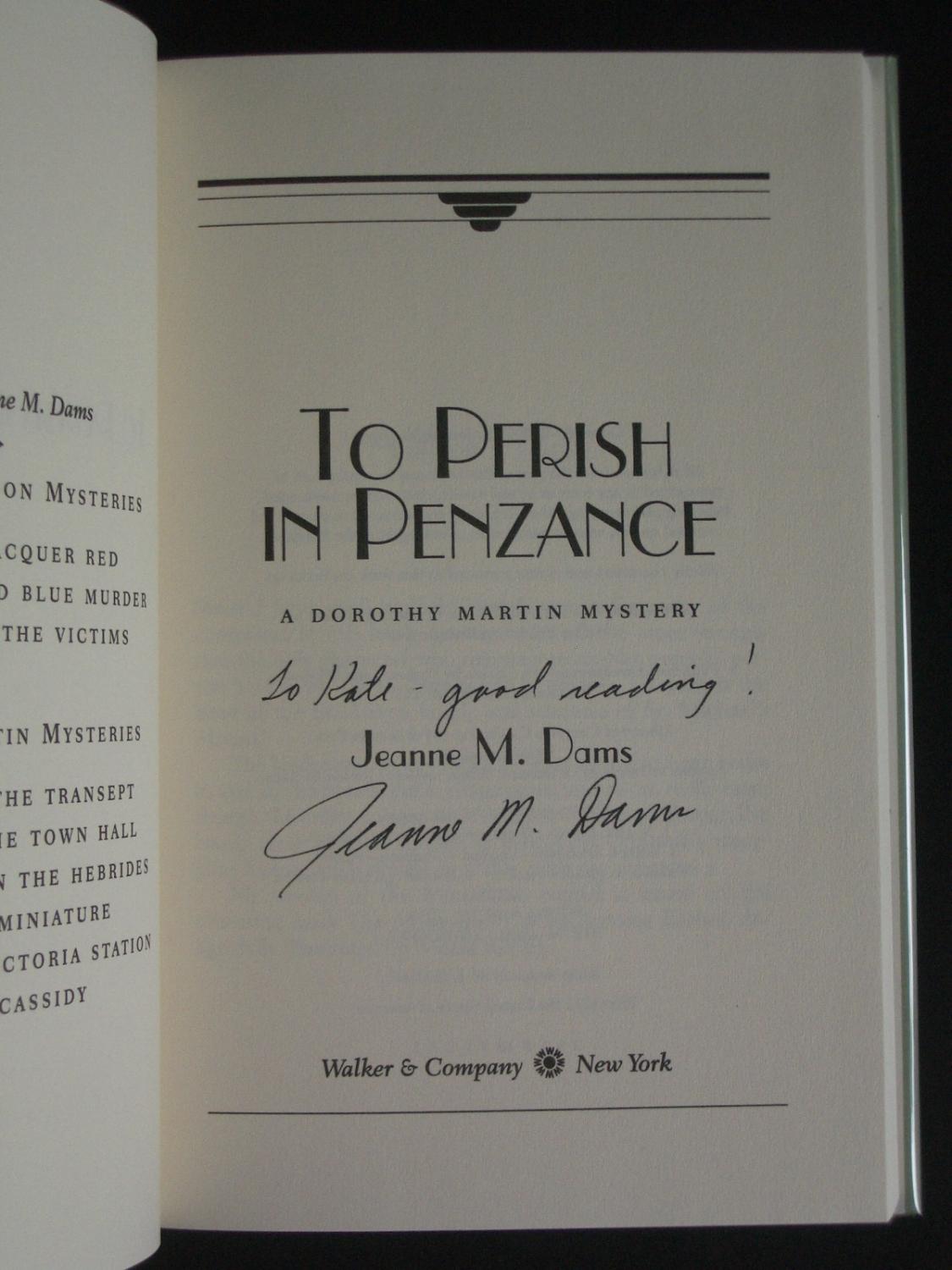 To Perish in Penzance by Dams, Jeanne M.: Very Good Hard Cover (2001 ...