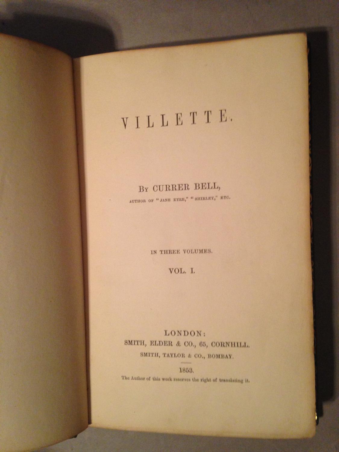 Villette by Bell, Currer (Charlotte Bronte): Near Fine Leather (1853 ...