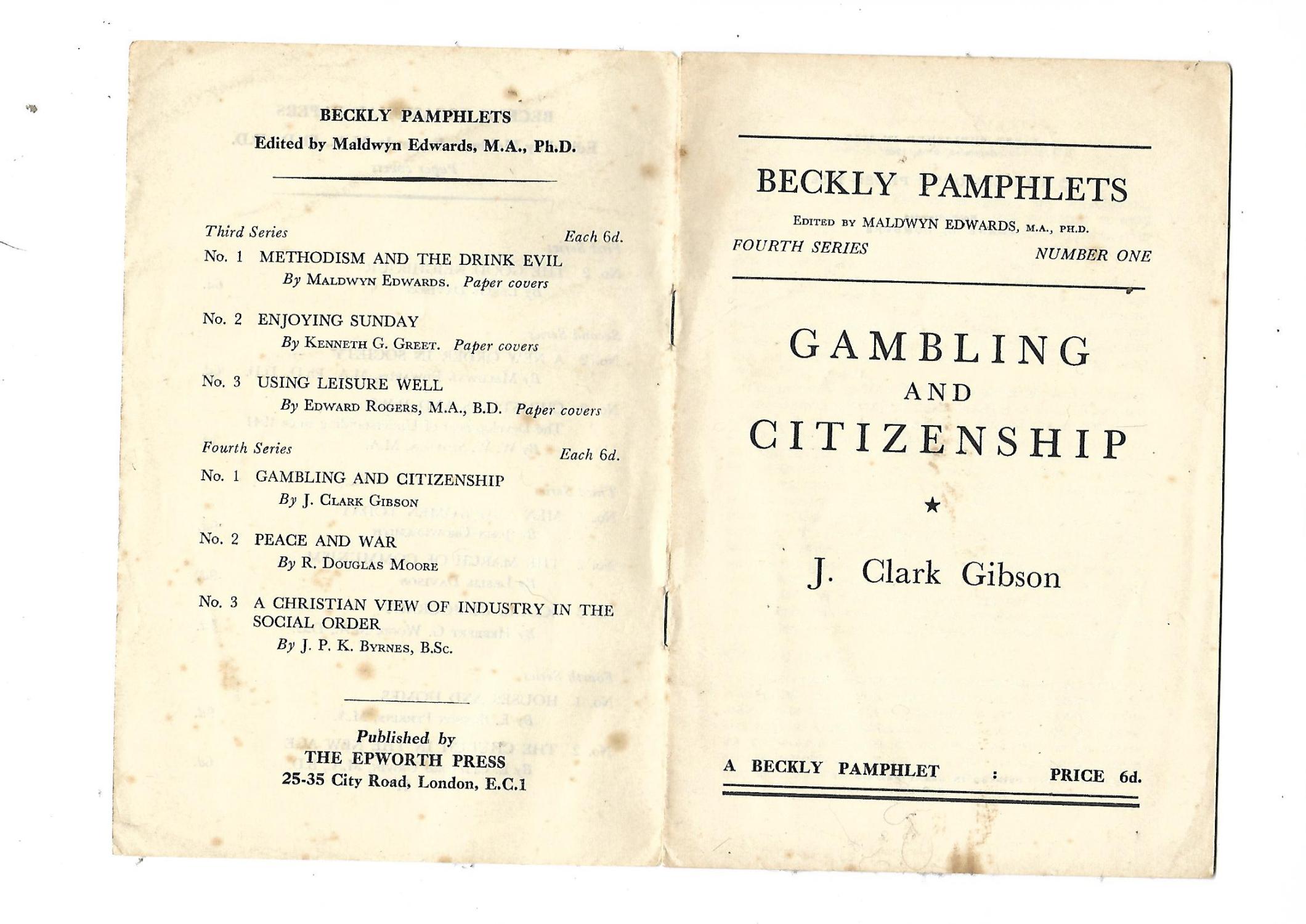 Gambling and Citizenship. Beckley Pamphlets. Fourth Series. Number One ...