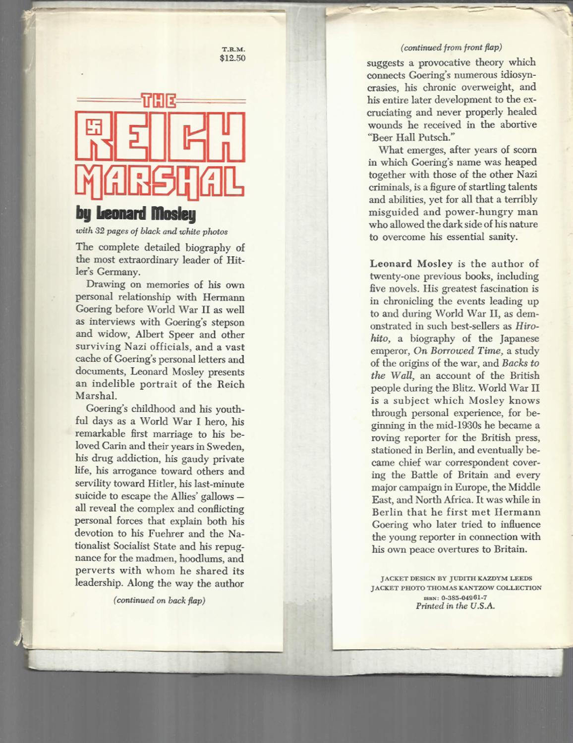 THE REICH MARSHALL: A Biography Of Herman Goering par Mosley, Leonard ...