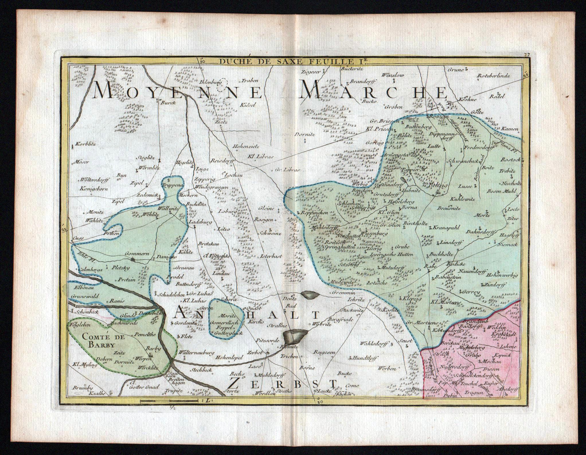 "Duche de Saxe Feuille 1" - Wenzlow Werben Zerbst Karte map Kupferstich ...