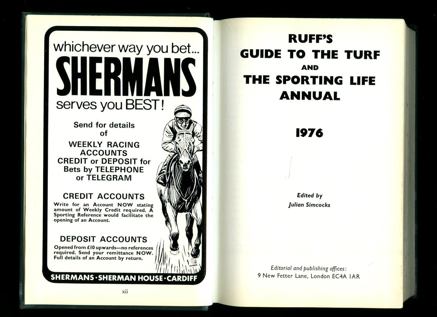 Ruff's Guide to the Turf and The Sporting Life Annual -1976 by Simcocks ...