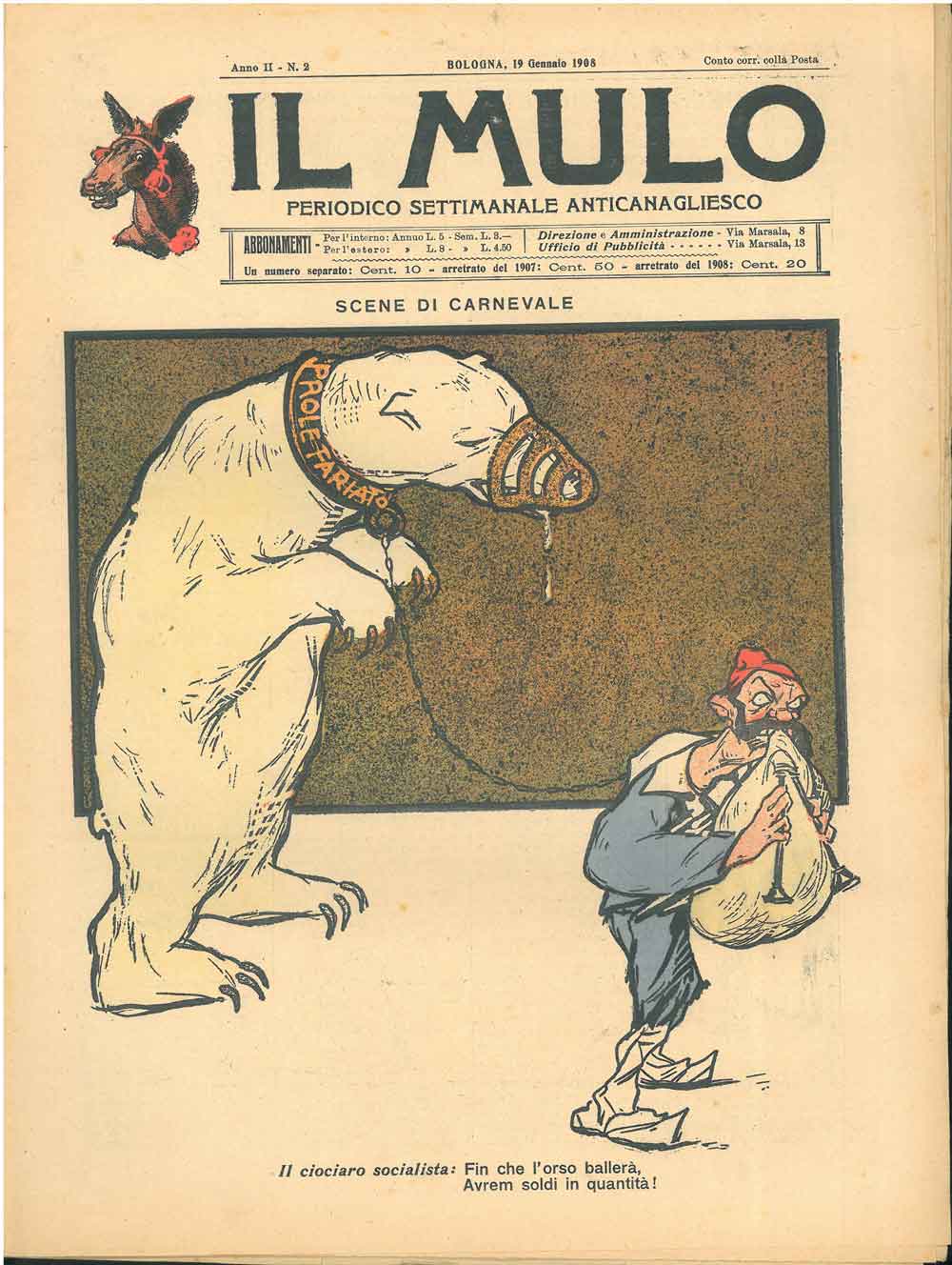 Il Mulo. Periodico settimanale anticanagliesco. 19 gennaio 1908. Anno ...