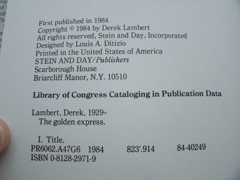 The Golden Express by Lambert, Derek: Fine Hardcover (1984) 1st Edition ...