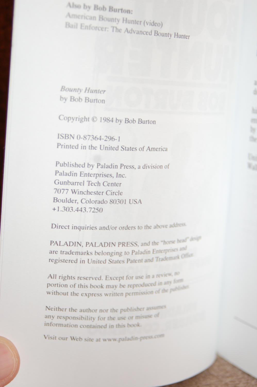 Bounty Hunter by Bob Burton: Near Fine Soft cover (1984) 1st Edition ...