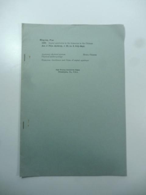 Septal Apertures In The Humerus In The Chinese By Pan Ming Tzu 1935 Coenobium Libreria