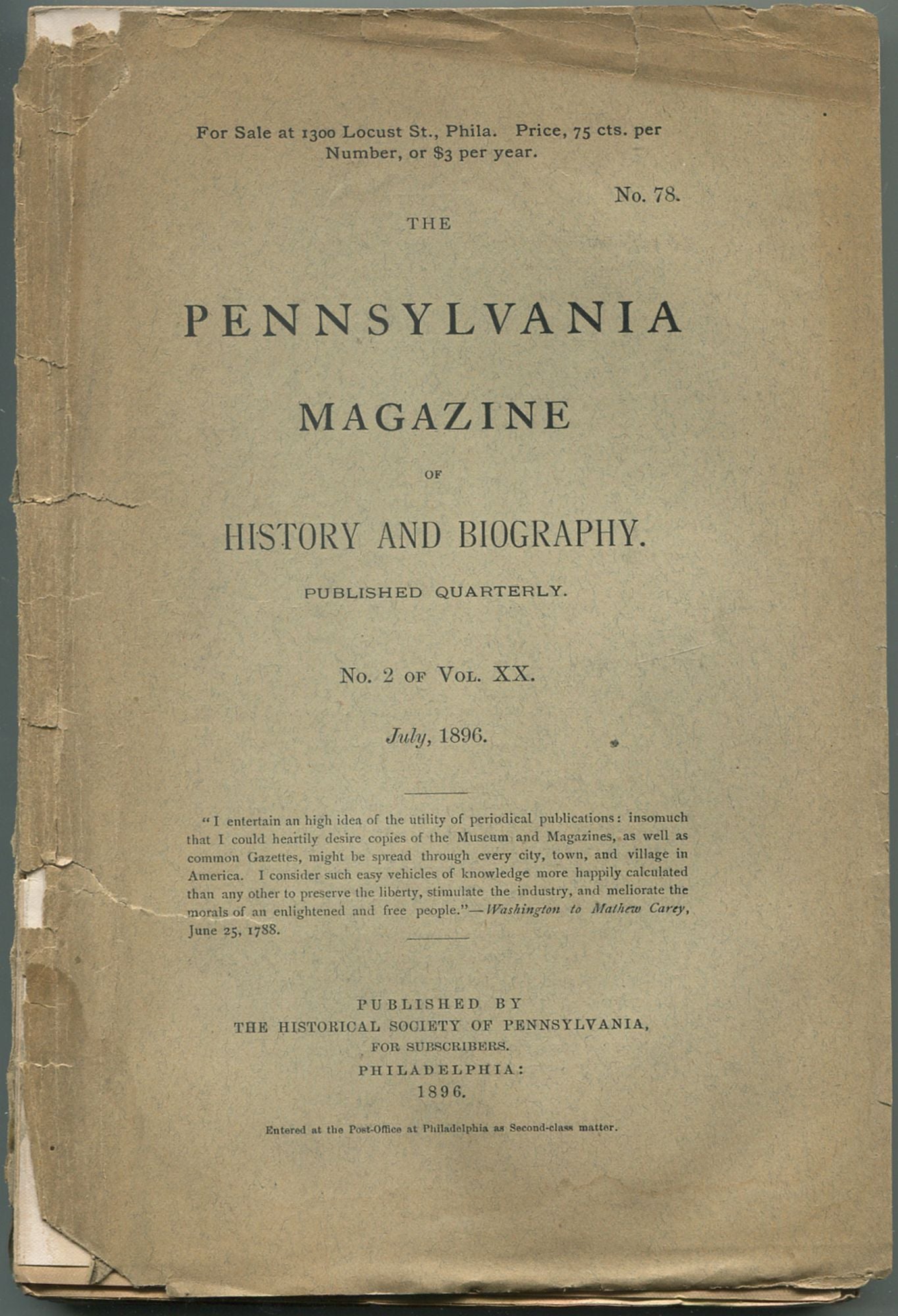 The Pennsylvania Magazine of History and Biography: Vol. XX, 1896, No ...