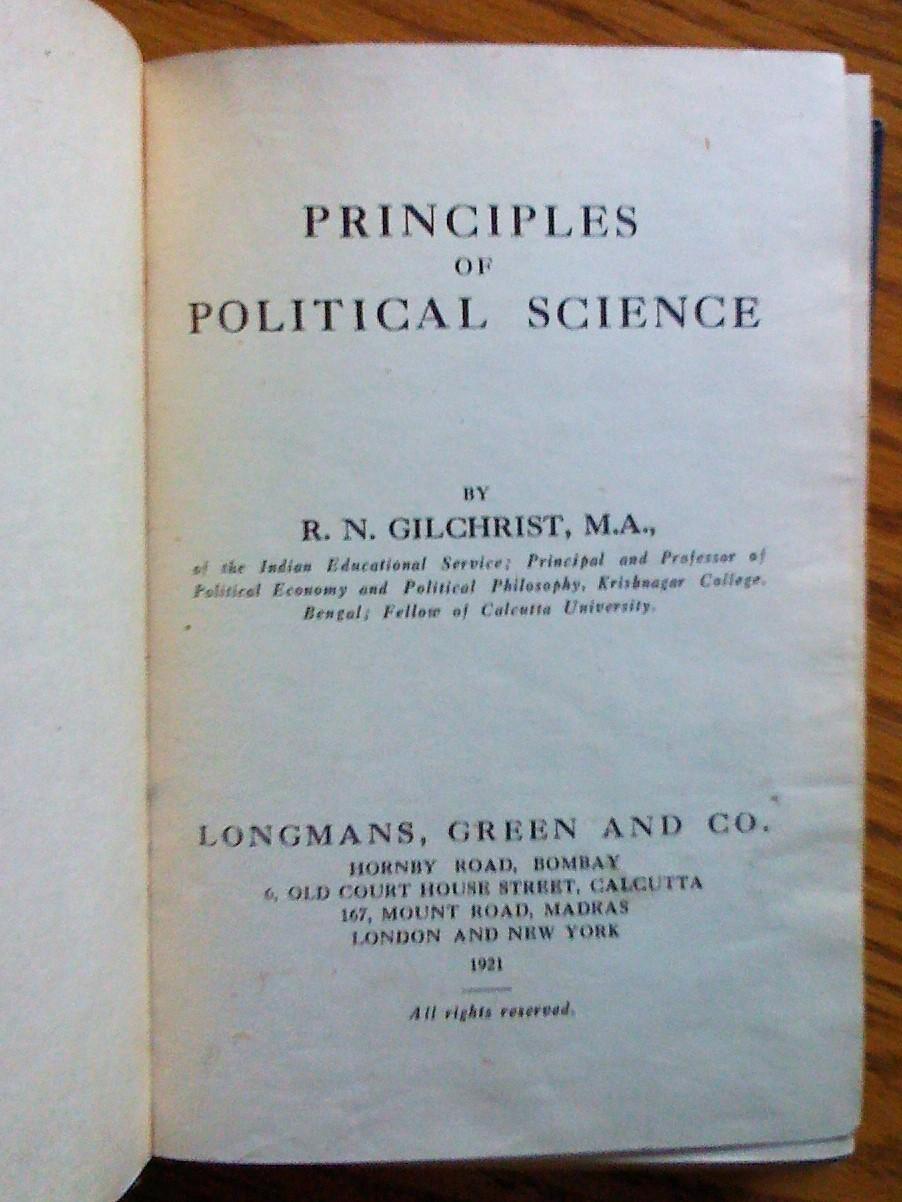 Principles of Political Science by Gilchrist, R. N.: Bon Couverture ...