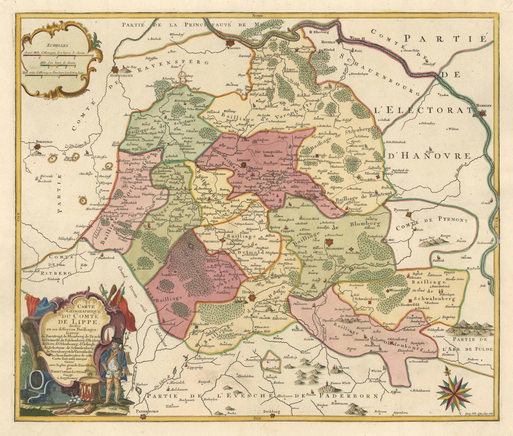 Carte Géographique Du Comté De Lippe, divisée en ses differens ...