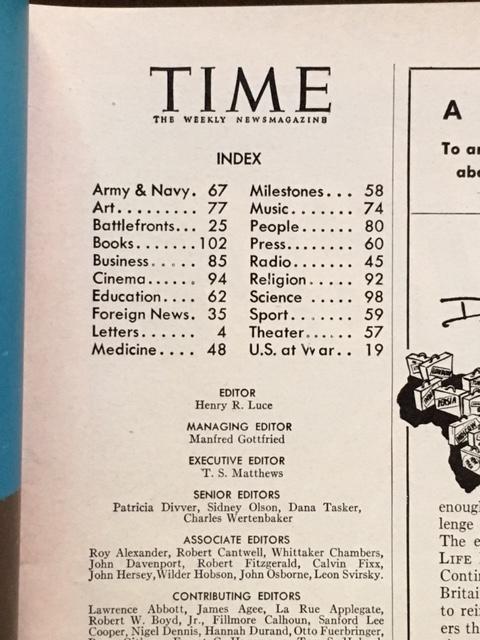 TIME: The Weekly Newsmagazine Vol XL, No 22: (1942) Magazine ...