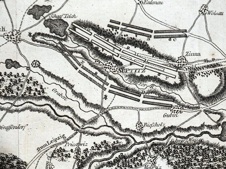 BATTLE PLAN, SUPTITZ, TORGAU, Prussian army v Austria original antique ...