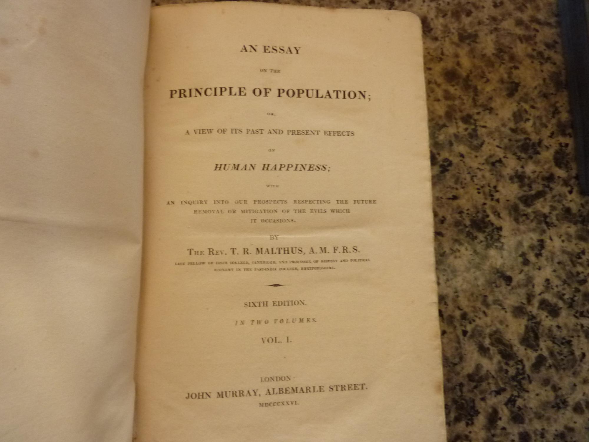 An Essay On The Principle Of Population By Malthus Robert Thomas Fine Hardcover 1826 5th Or