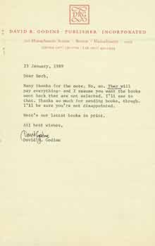 Signed letter from David R. Godine to Herb Yellin of the Lord John ...
