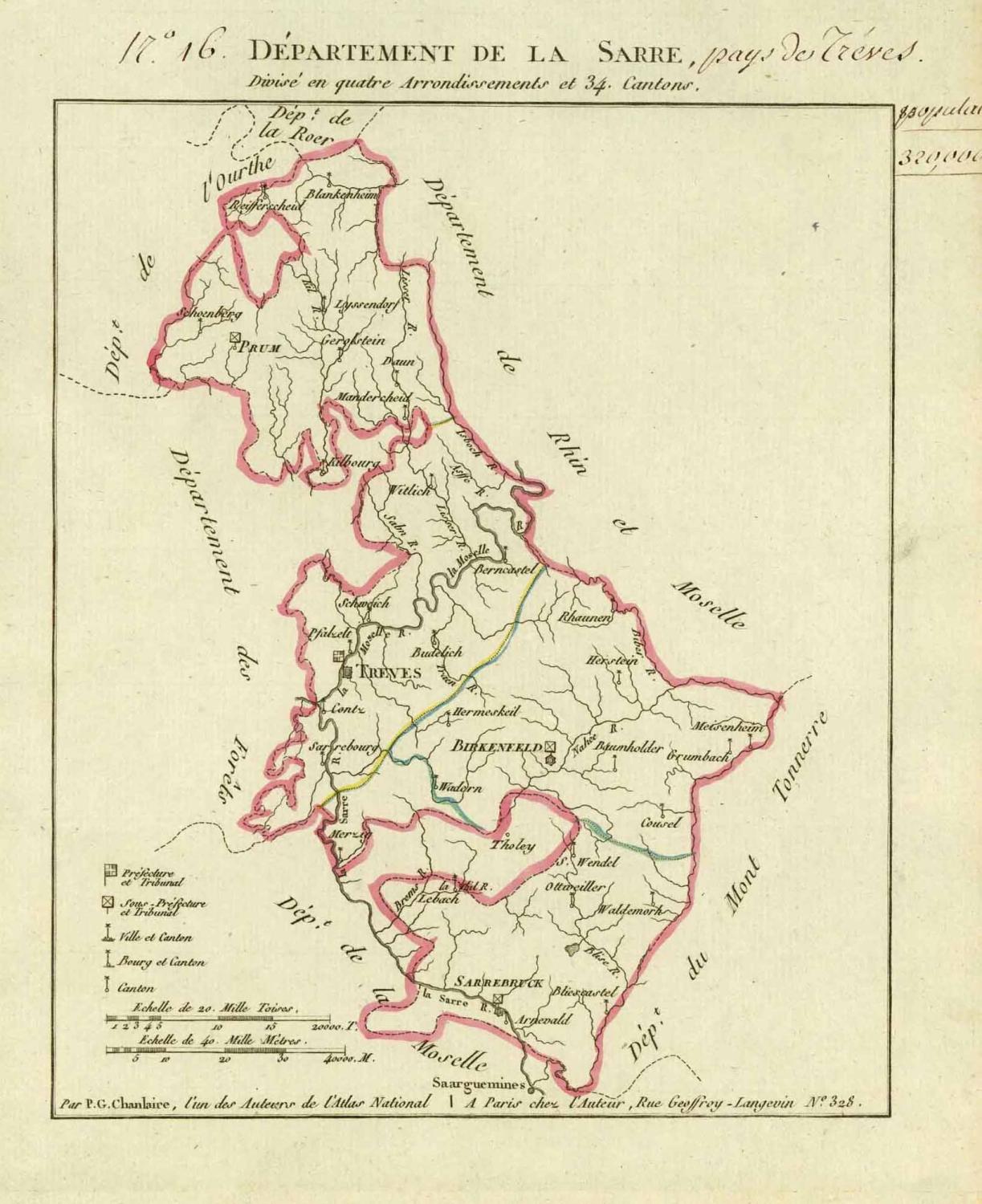 'Département De La Sarre, Divisé en quatre Arrondissemens et 34 ...