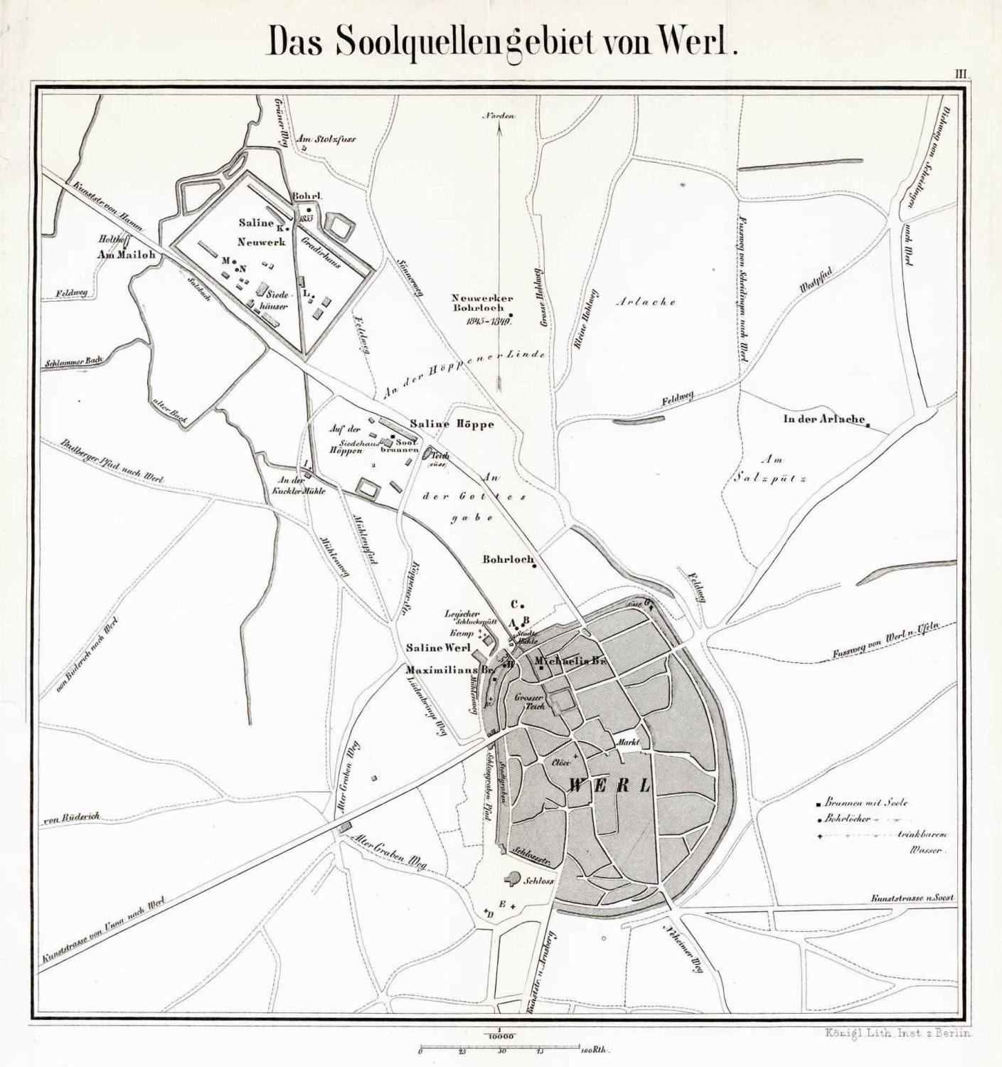 Stadtplan mit Umgebung und Einzeichnung der Soolquellen ('Das ...