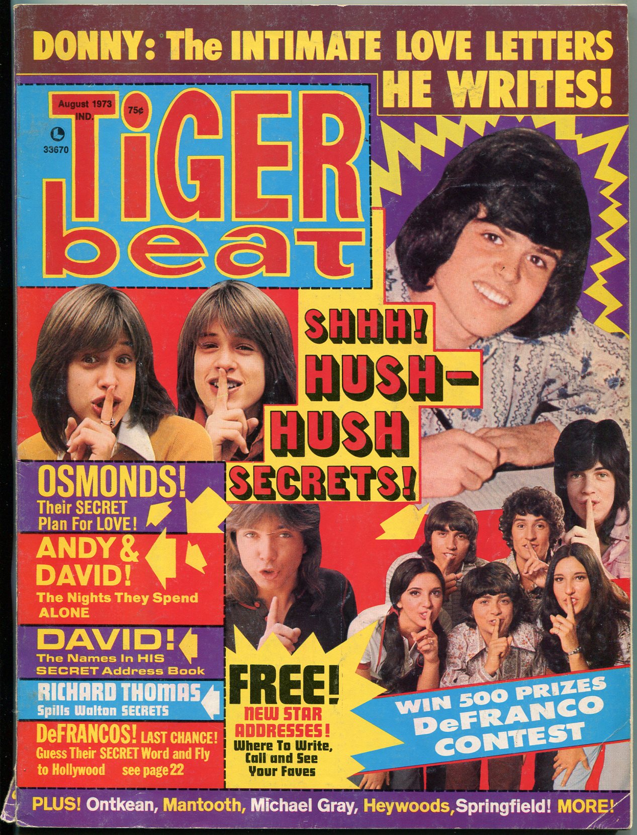 Tiger Beat Magazine August 1973- Andy Williams- Tony DeFranco- Jackson ...