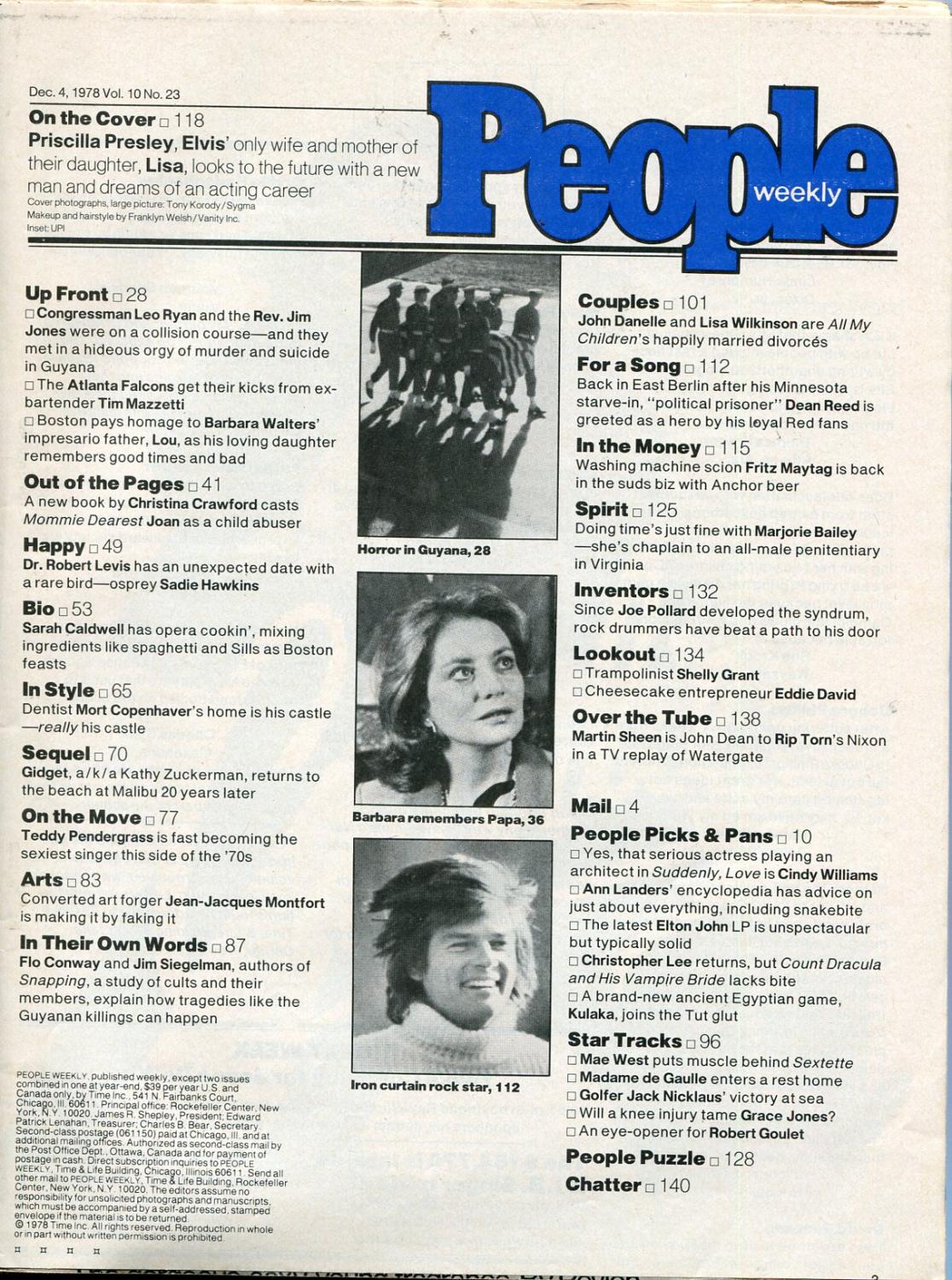 People Weekly Magazine December 1978- Priscilla Presley- Barbara ...