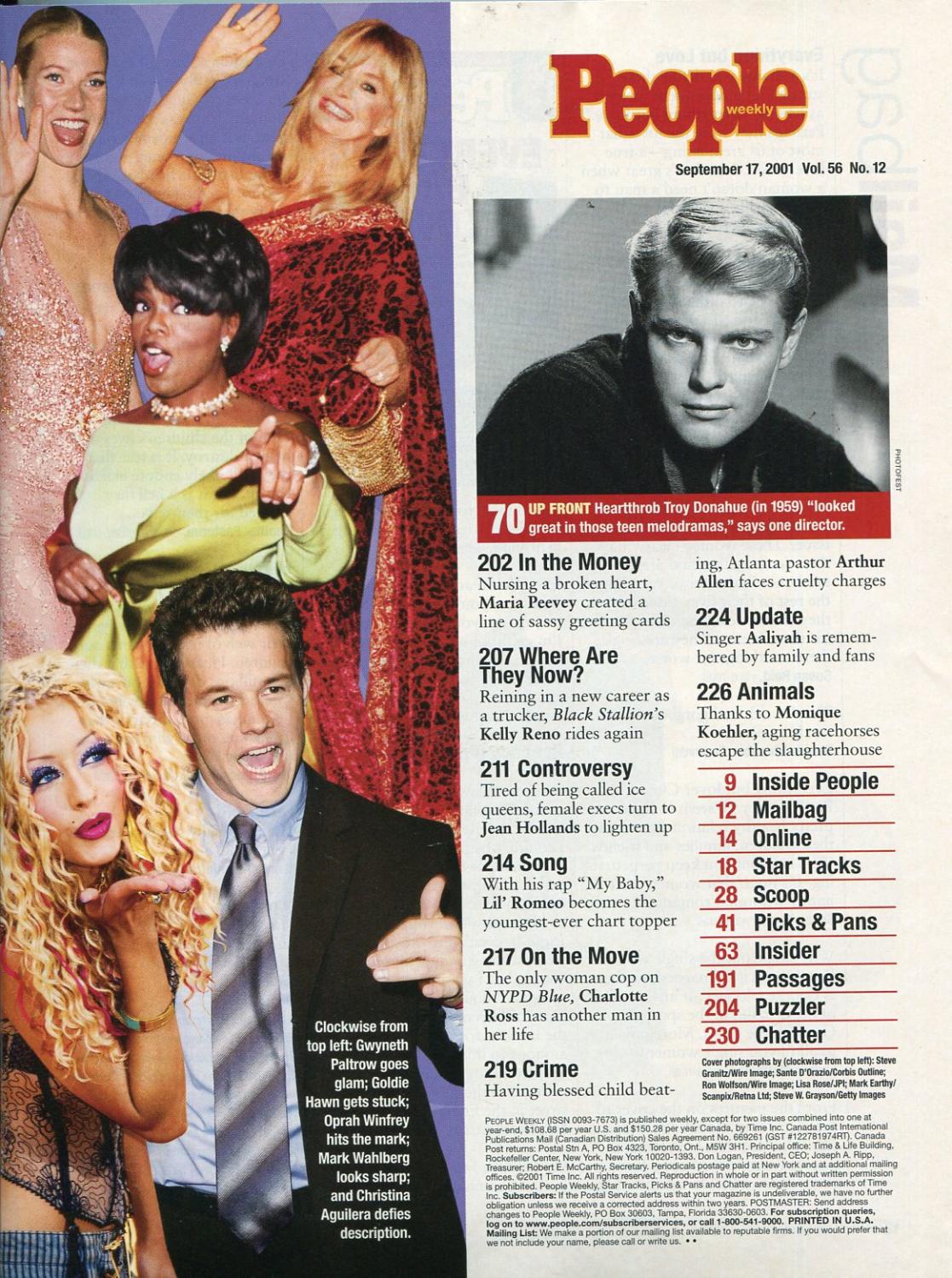 People Weekly Magazine September 2001- Jennifer Lopez- Kate Winslet ...