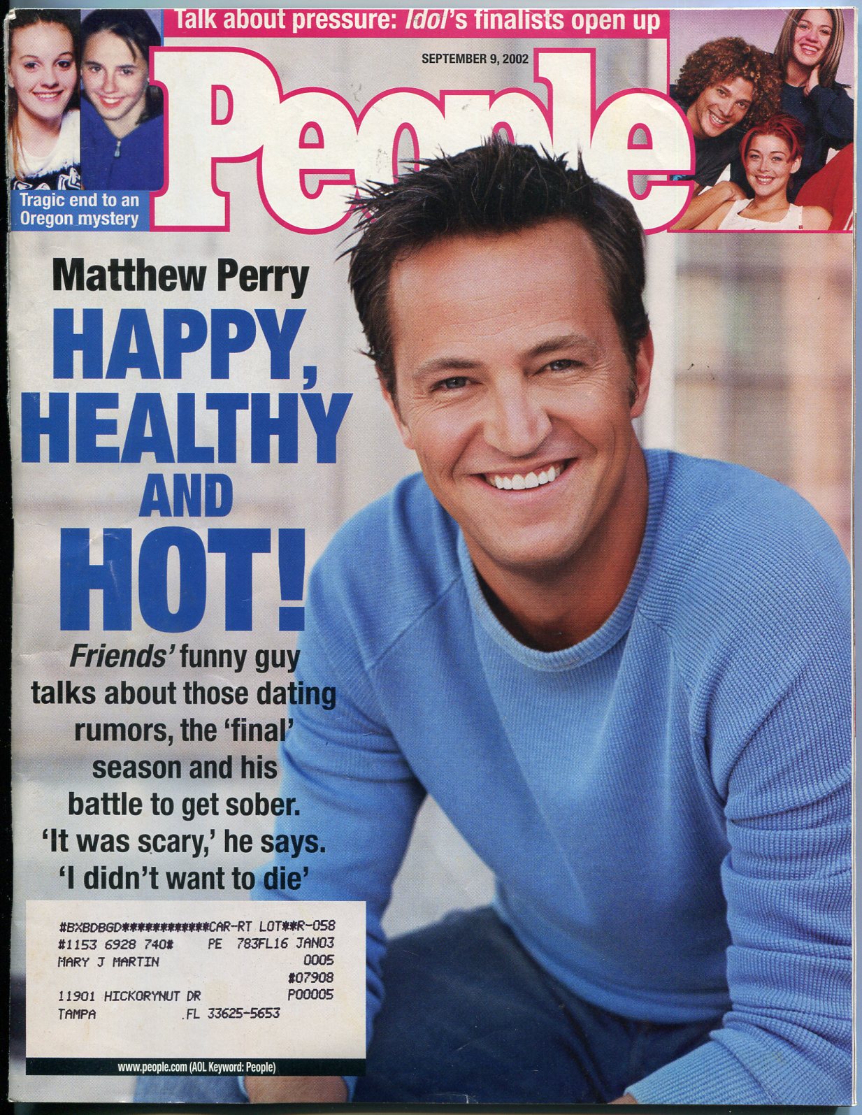 People Magazine September 2002- Matthew Perry- Princess Diana- Aaron ...