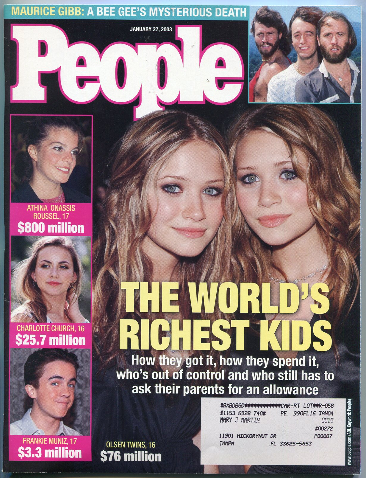 People Magazine January 2003- Mary Kate Olsen- Ashley Olsen- Jennifer ...