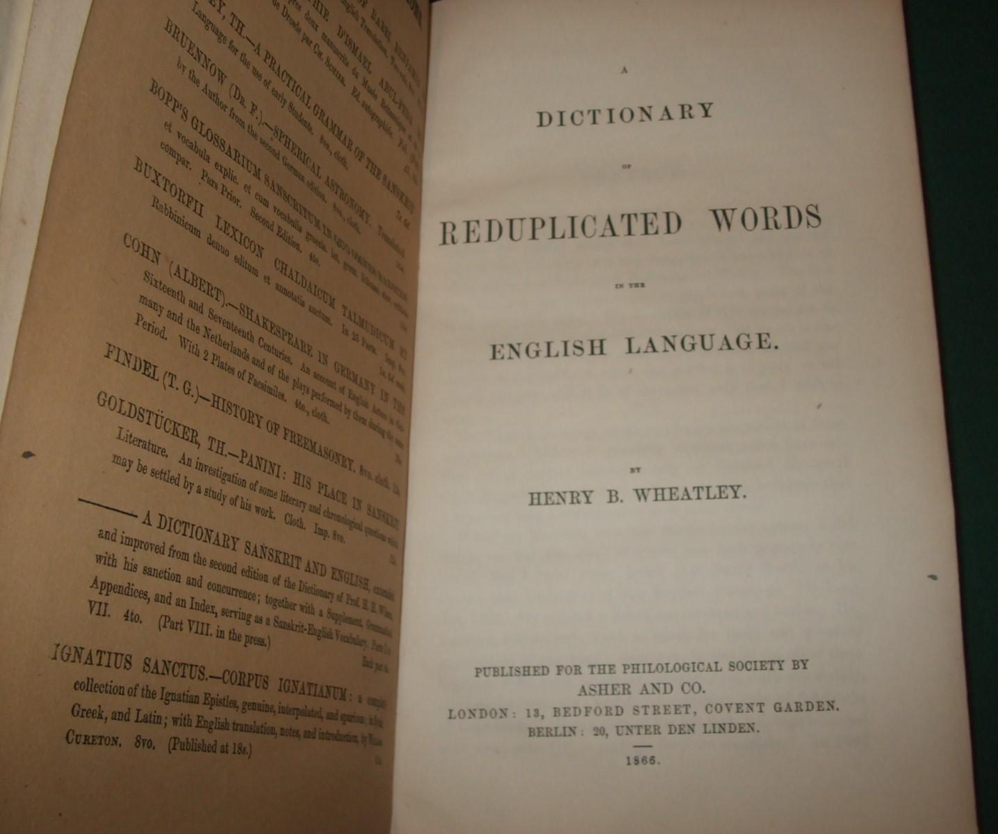 A Dictionary of Reduplicated Words in the English Language by Wheatley ...