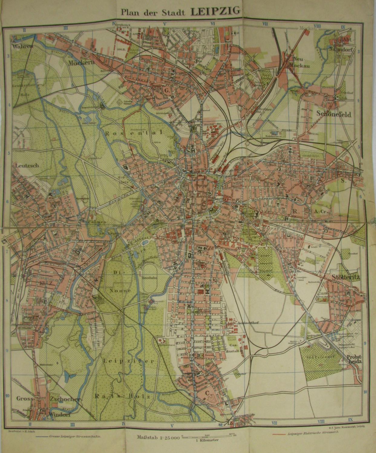 Plan der Stadt Leipzig, von Jakob, Karl (Bearbeitung):: Gut ca. 40 x 32 ...