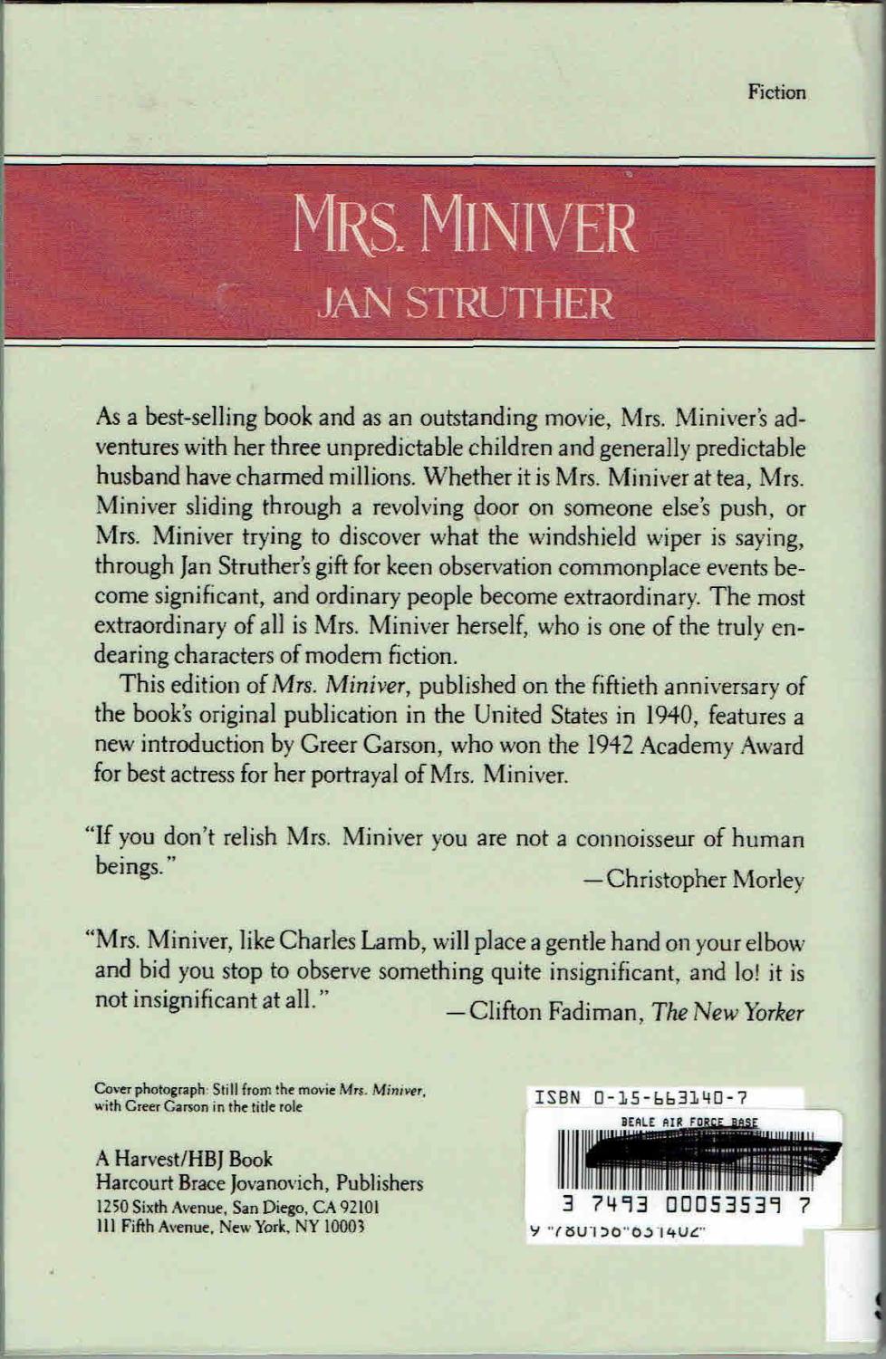 Mrs. Miniver by Jan Struther (1990-03-19) by Jan Struther; Greer Garson ...