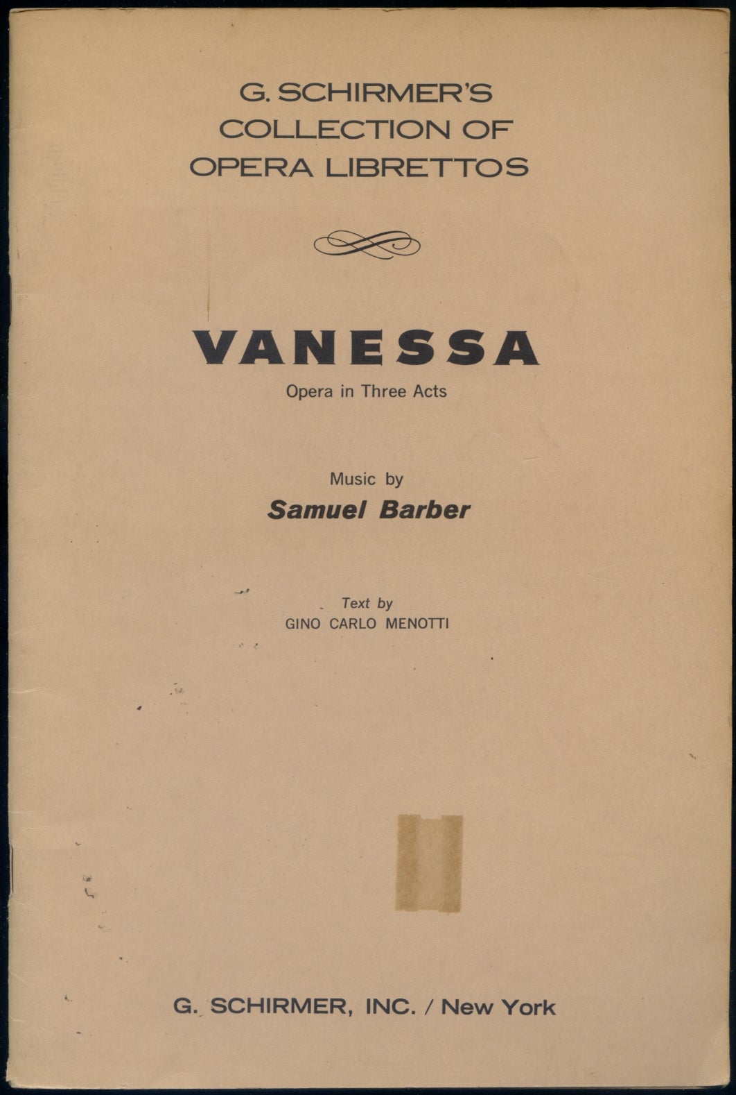 Vanessa: Opera in Three Acts by BARBER, Samuel and Gian Carlo Menotti ...